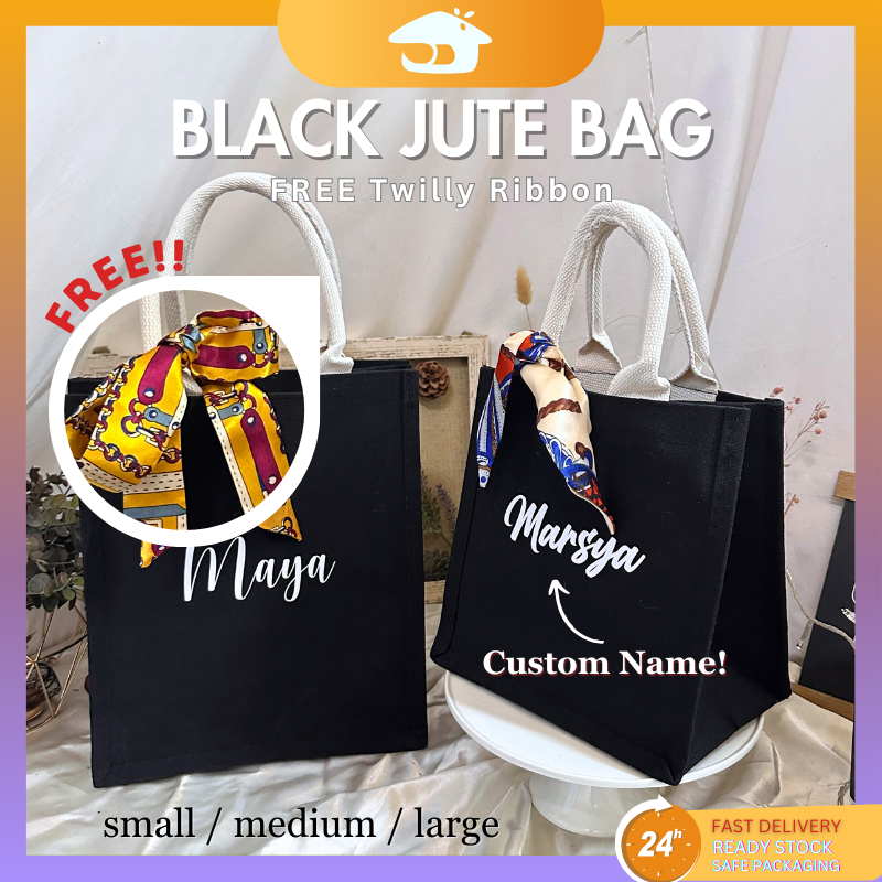 Black Jute Bag - DAYDREAM Tote Bag Jute Beg Letak Nama Customize Name ...