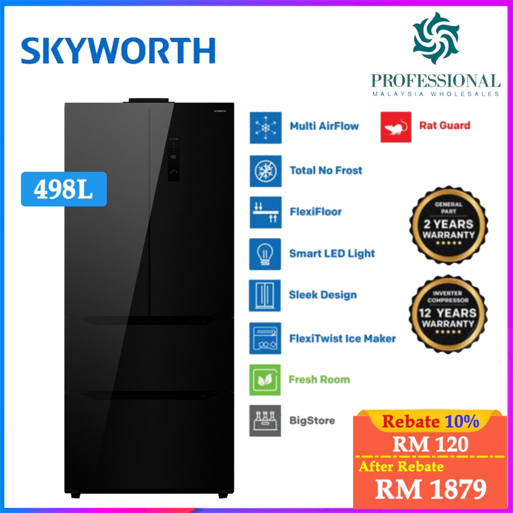 SKYWORTH 498L MULTI DOOR REFRIGERATOR ProSilent Inverter Technology ...