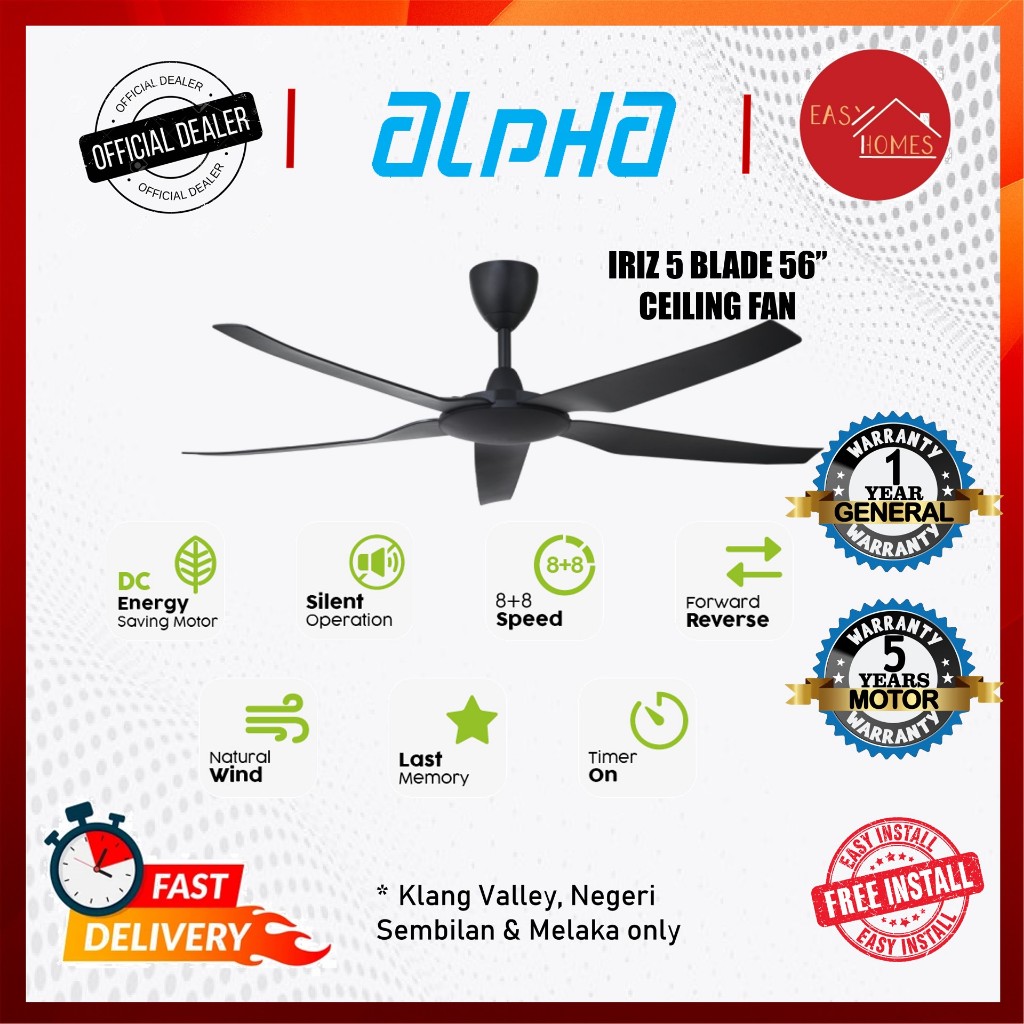 ALPHA Vannus -IRIZ 5B 56 Inch DC Motor Ceiling Fan with 5 Blades (8 ...