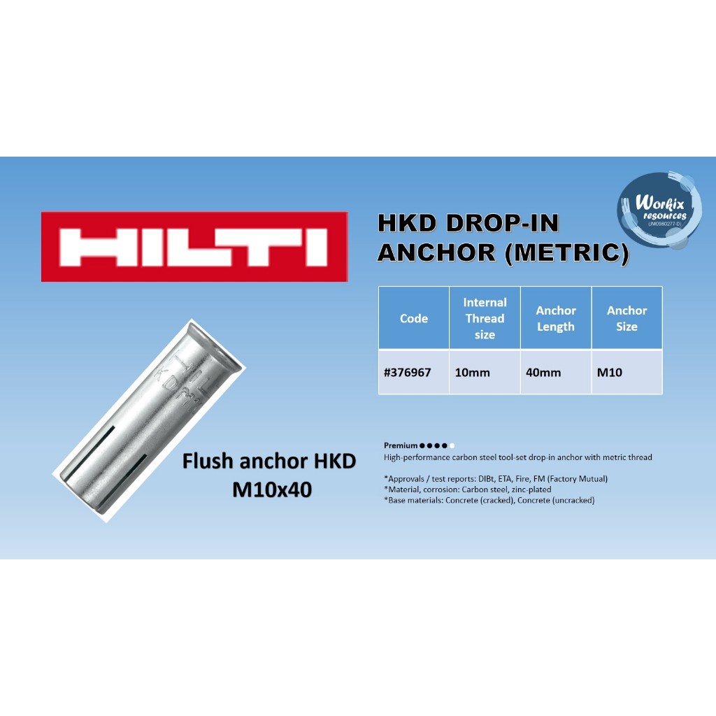 HILTI HKD DROP-IN ANCHOR (METRIC) Flush anchor HKD M10x40 #376967 ...