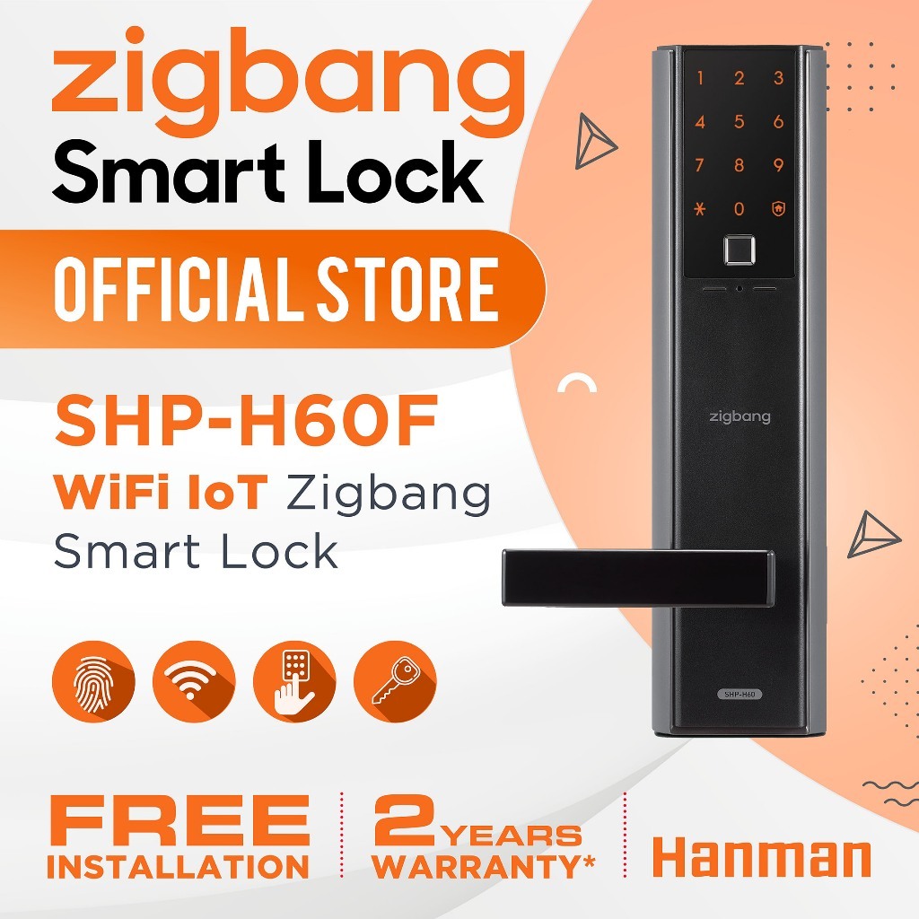 Zigbang SHP-H60F Wi-Fi Digital Smart Door Lock-Phone App Fingerprint - Lever Handle Digital Door ...
