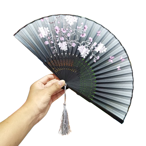 Elegant Floral Black Bamboo Hand Fan Kipas Tangan Lipat Buluh Corak ...