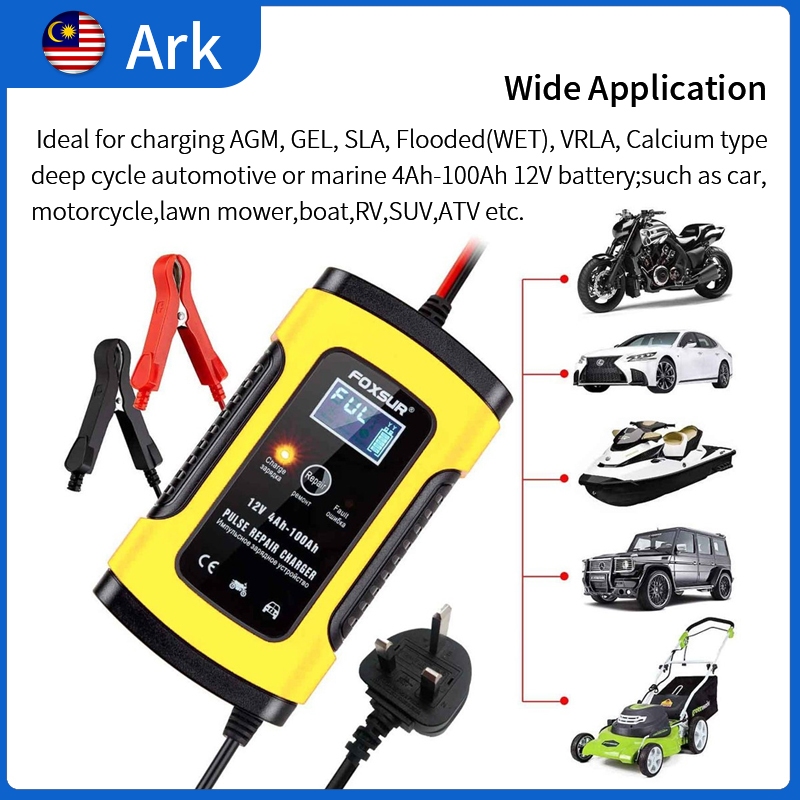 ARK 🇲🇾 Foxsur Car Battery Charger & Motorcycle Acid Battery Charger ...