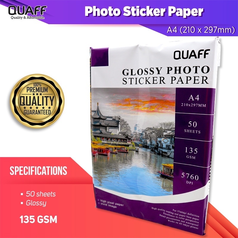 QUAFF Photo Sticker Glossy A4 Size ,Inkjet Sticker Paper 90gsm / 135gsm ...