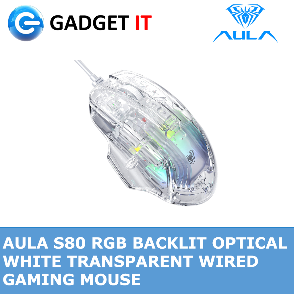 AULA S80 RGB BACKLIT OPTICAL WHITE TRANSPARENT WIRED GAMING MOUSE ...