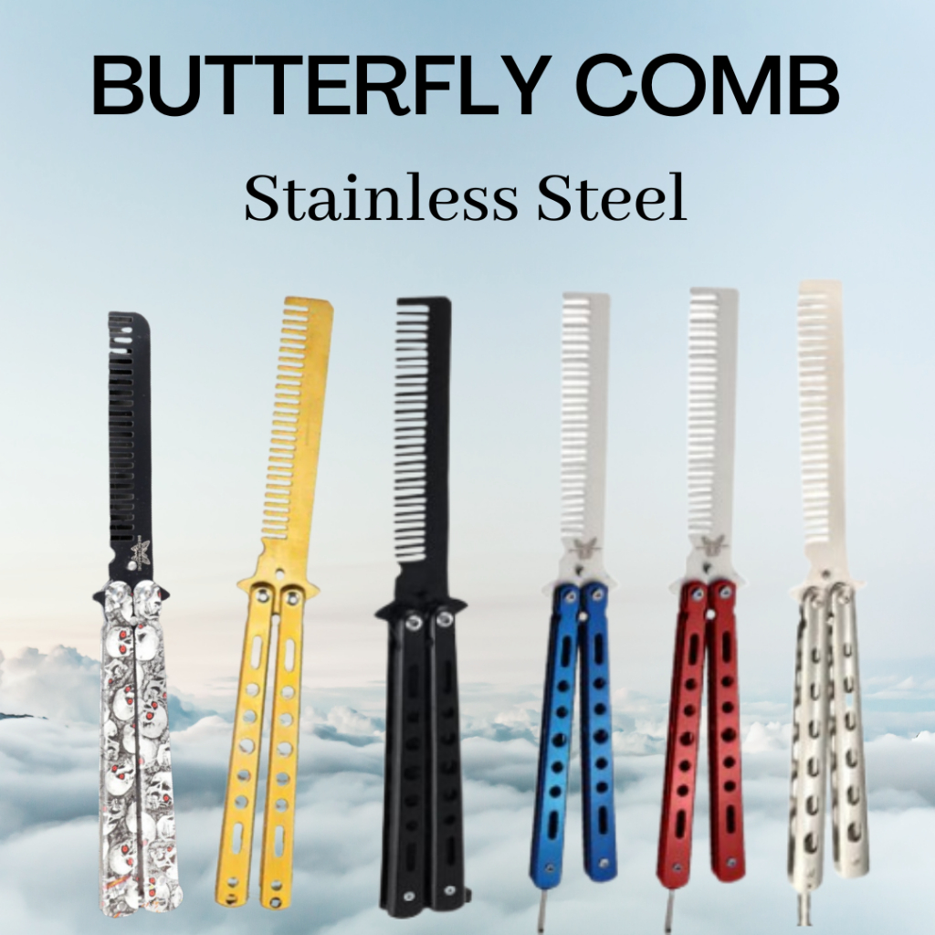 Stainless Steel Butterfly Knife Comb Hair Foldable Training Practice ...