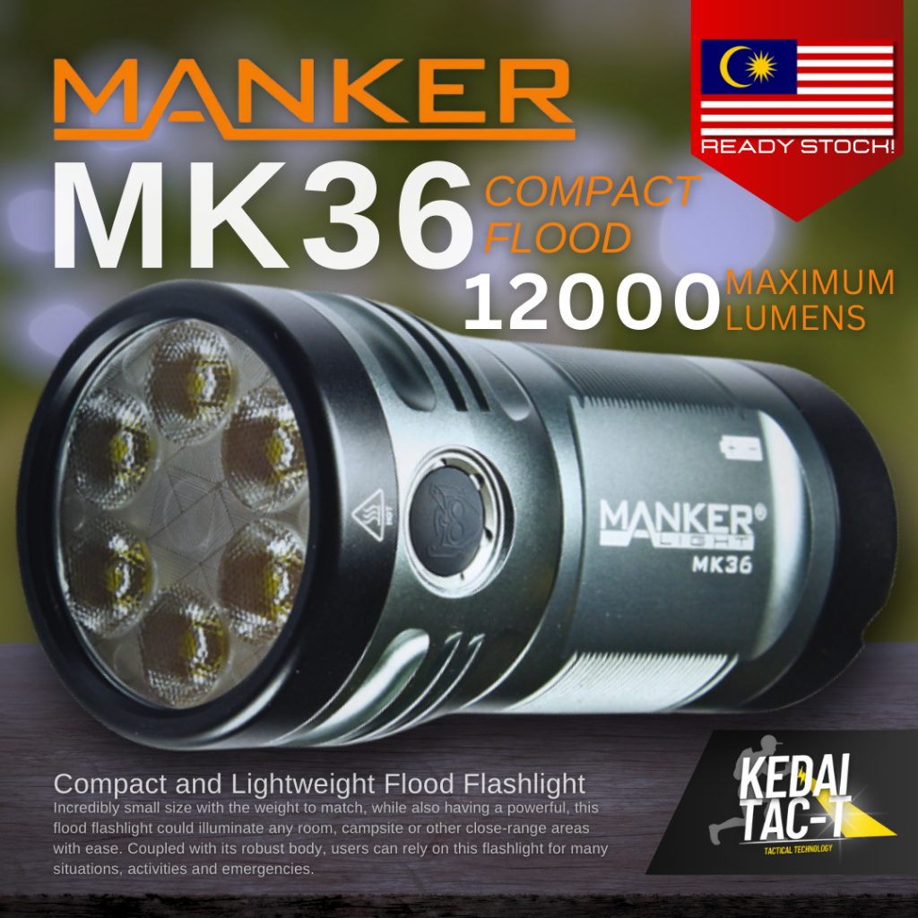 MANKER MK36 - 12000 LUMEN Compact Flood Flashlight with Battery ...