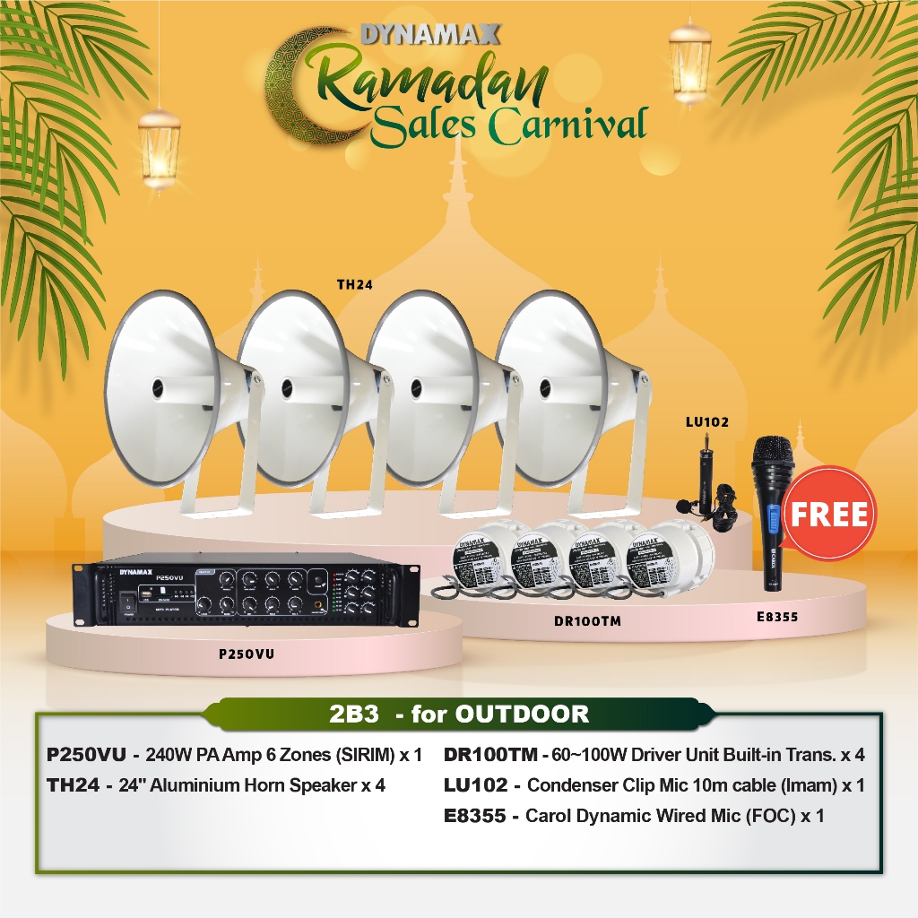 PA System For Surau/ Masjid Package DYNAMAX P250VU 250W PA Amplifier ...