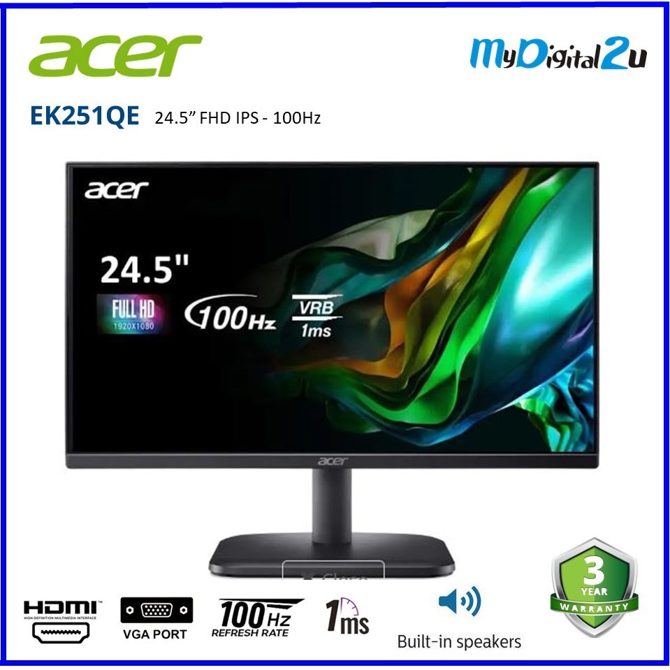 Acer 24.5" EK251QE/EK251QP6 IPS 100Hz/144HZ 1ms Monitor (VGA/ HDMI ...
