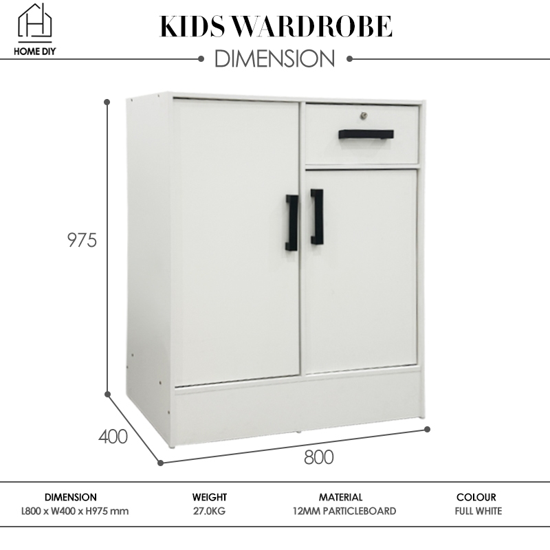 HomeDIY SABAH 2 Door Kids Wardrobe with Drawer Lock | With Compartmet ...