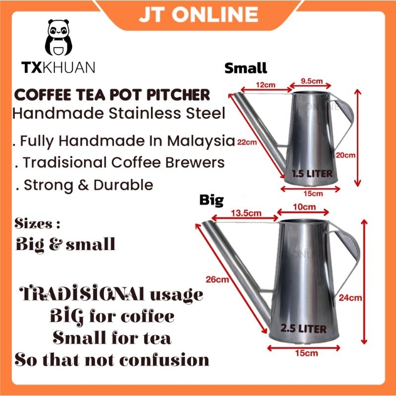 Long Narrow Spout Coffee Pot 1.5/2.5 Litre Stainless Steel Rust Free ...