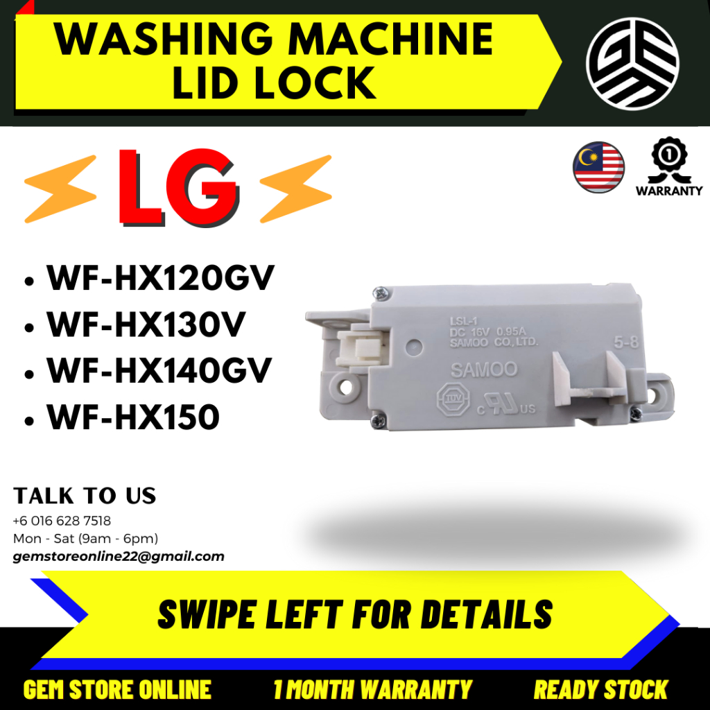 WF-HX120GV / WF-HX130V / WF-HX140GV / WF-HX150V / WFT1071DD LG Washing Machine Lid Lock / Lock ...