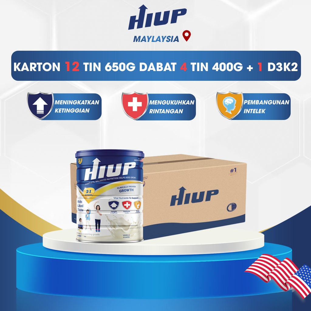 (KARTON 12 TIN 650G + 4 TIN 400G + 1 D3K2 ) Susu Pertumbuhan Tinggi ...