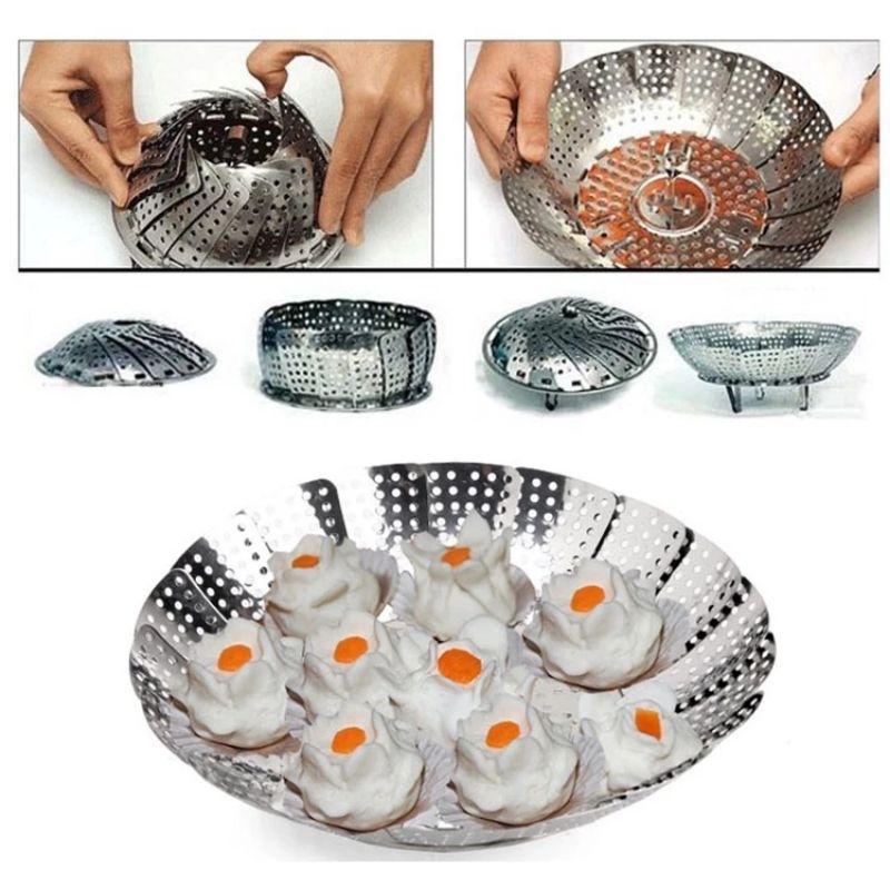 Multi-Purpose Stainless Steel Steam Basket Fruits Food Basket Stowed ...