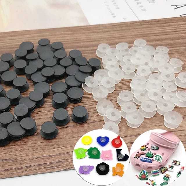 50pcs Transparent Clear Or Black Plastic Jibbitz DIY Materials Buttons ...