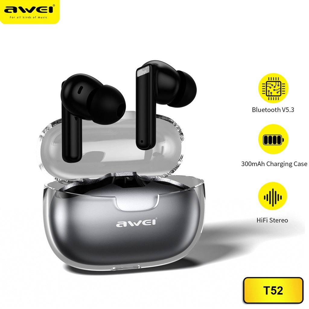Awei T52 True Wireless Earphones 4 Mic ENC Noise Cancelling Bluetooth 5 ...
