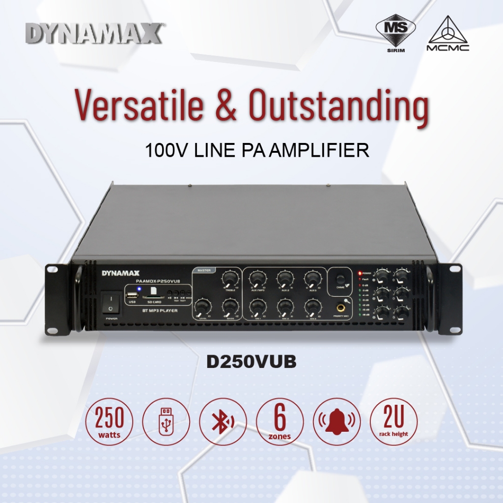 DYNAMAX P250VUB 250W PA Amplifier, Public Address Amplifier, PA System ...