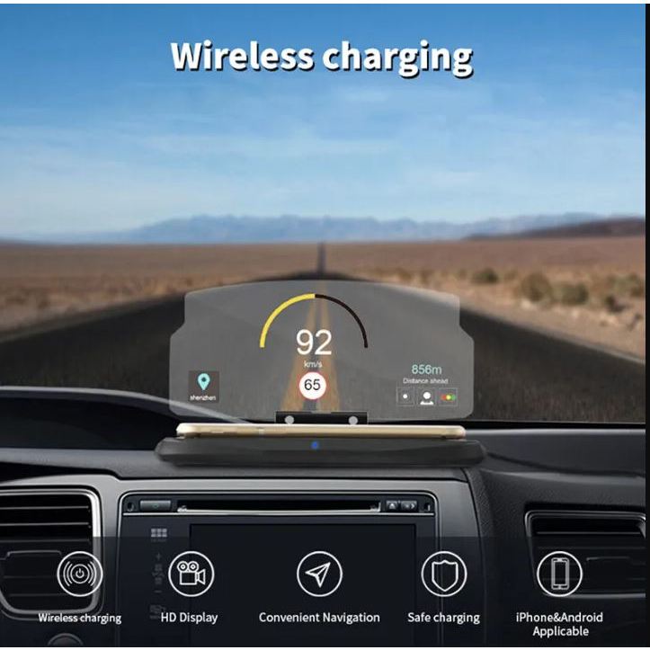 Car Wireless Charging Head-Up Display Car HD Mobile Phone Navigation ...