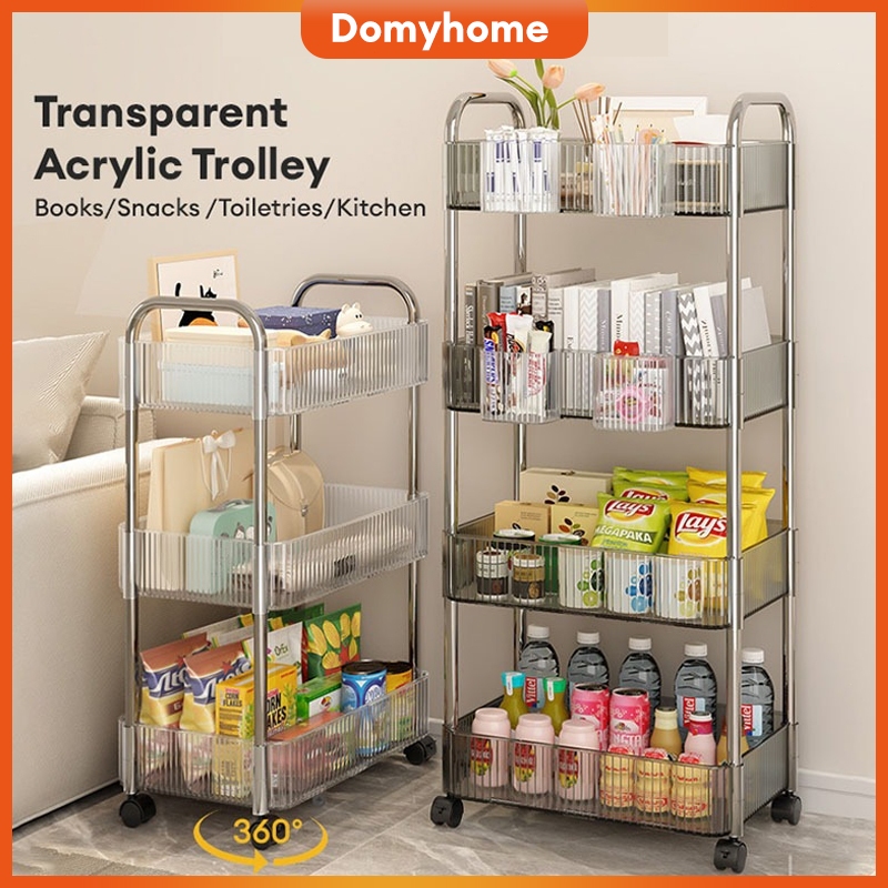 Transparent Arylic Trolley 3/4 Tier Multifunction Storage Trolley ...
