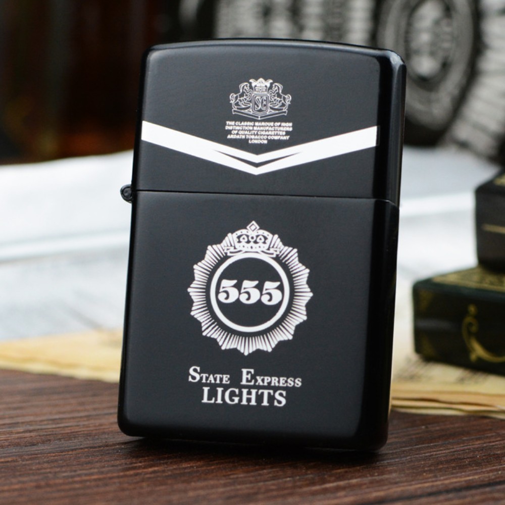 555 State Express Lights Black Emboss Kerosine Oil Lighter Soft Flame ...
