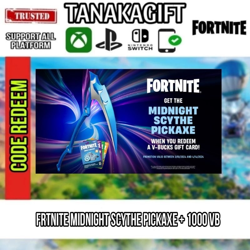 F0RTN1TE - Midnight Scythe Pickaxe + 1000 VB ( CODE REDEEM ) | Shopee ...