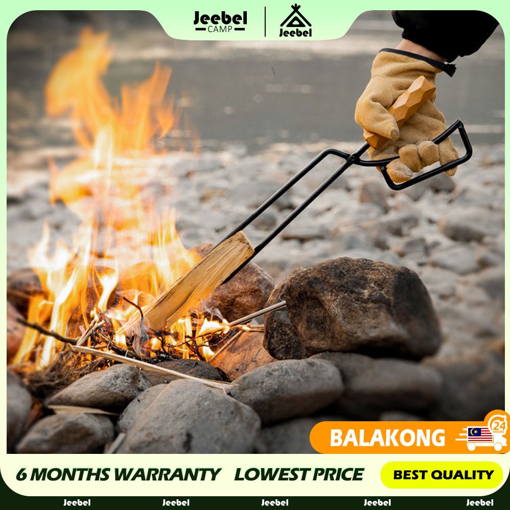 Firewood Tongs Iron Wood Handle Anti-Scalding with Leather Cover ...