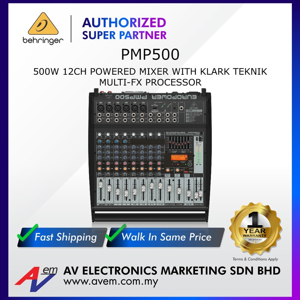 BEHRINGER EUROPOWER PMP500 500-Watt 12-Channel Powered Mixer with KLARK ...