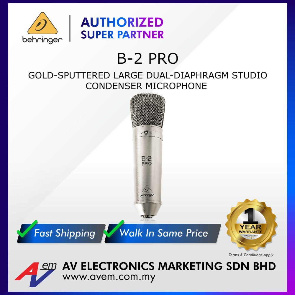 BEHRINGER B-2 PRO Gold-Sputtered Large Dual-Diaphragm Studio Condenser ...