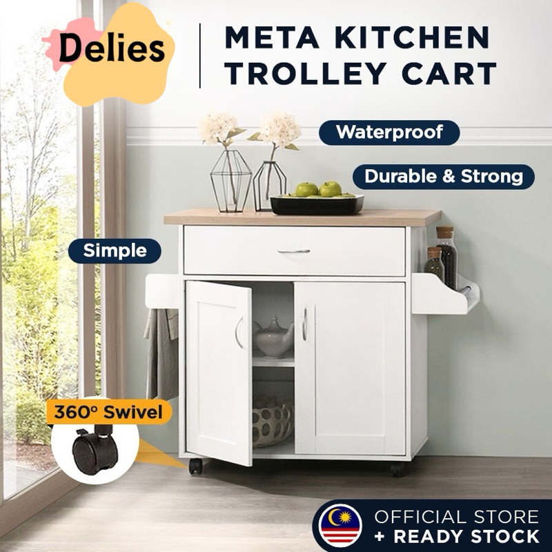 META Kitchen Cart with Wheels Portable Kitchen Table Island Tray ...