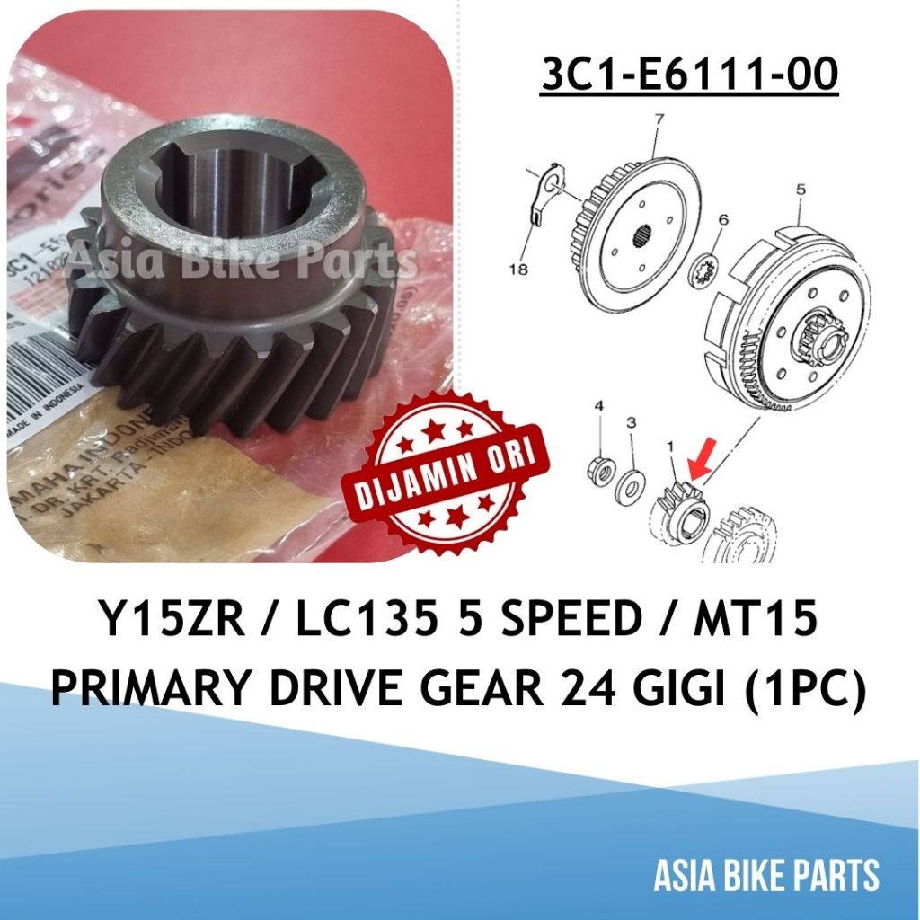 Yamaha Original Y15ZR / LC135 5 Speed 5S / MT15 Primary Drive Gear 24 ...
