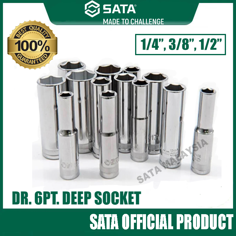 1/4" 3/8" 1/2" SATA DR. 6PT. Deep Socket/Soket Panjang SATA/CR-V Long ...