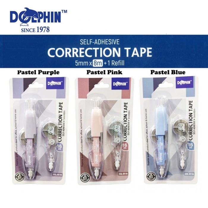Dolphin Pastel Colour Correction Tape + Refill 5MMx8M DOL8116 Self ...