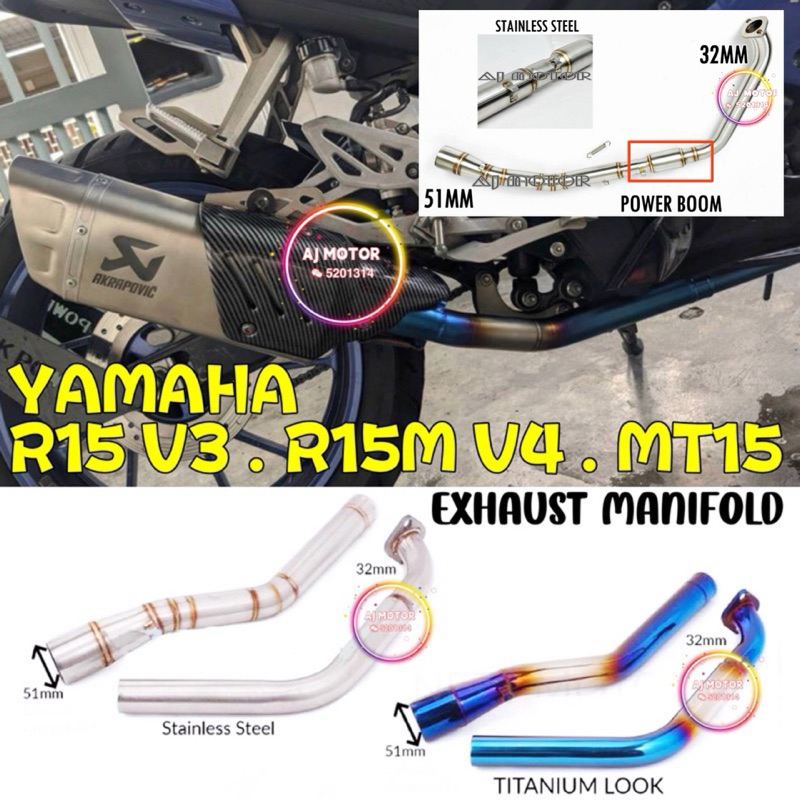 YAMAHA R15 V3 / MT15 / R15M V4 EXHAUST PIPE MANIFOLD 51MM STAINLESS ...