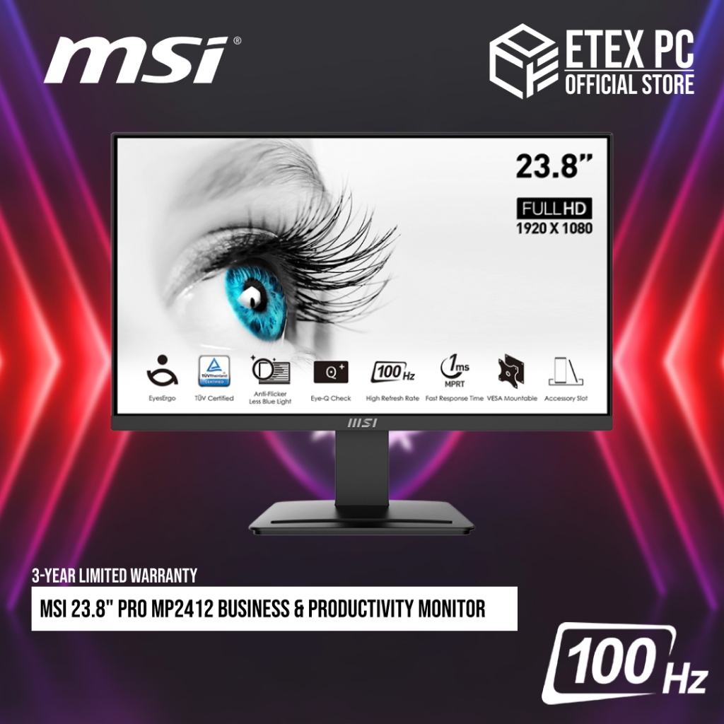 MSI 23.8" PRO MP2412 Business & Productivity Monitor - VA Panel / 100Hz ...