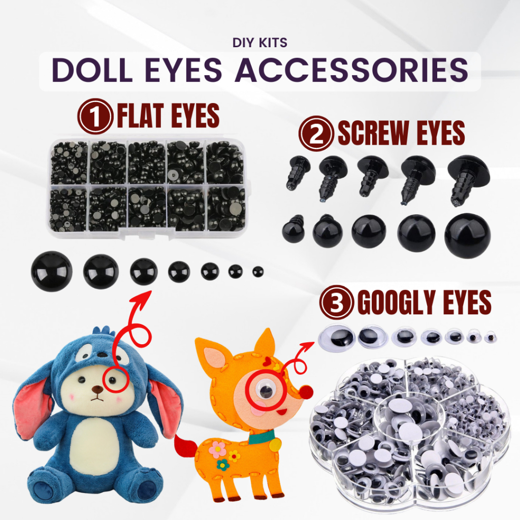 MY Ready Stock DIY Doll Eyes Accessories Set Flat Round Eyes Screw Eyes ...