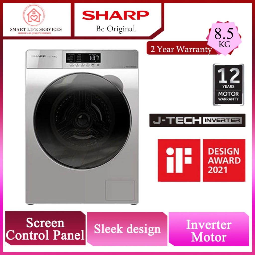 SHARP FRONT LOAD WASHER 8.5KG/ 10.5KG J-TECH INVERTER MOTOR WASHING ...