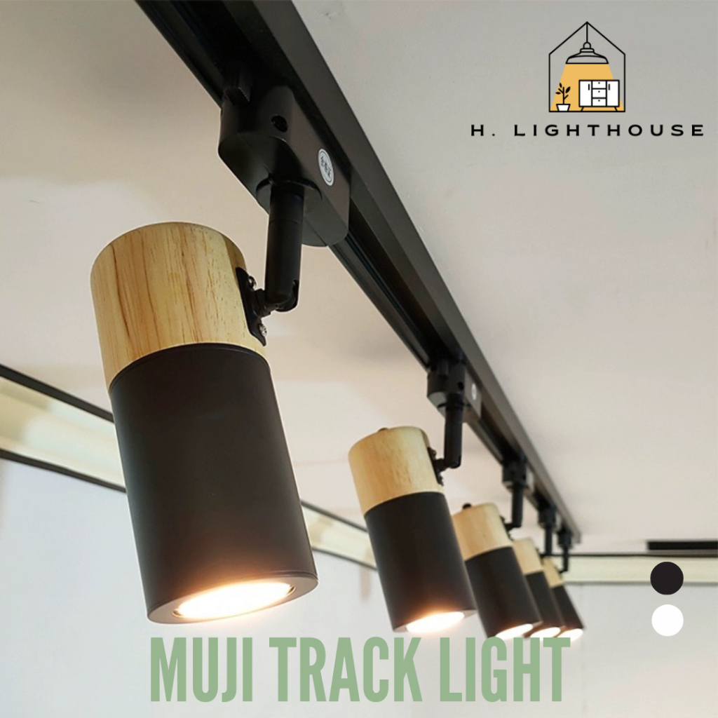 Modern Led Muji TRACK LIGHT 3+1 White / Black Wood Design Lampu ...