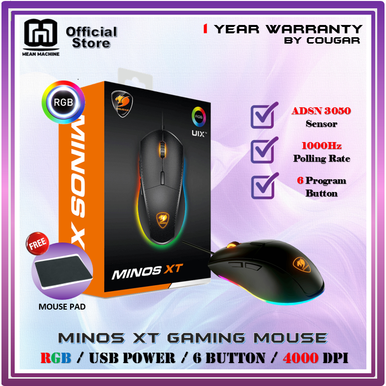 COUGAR MINOS XT USB Wired RGB 6 Programmable Button 1000Hz 4000DPI ...