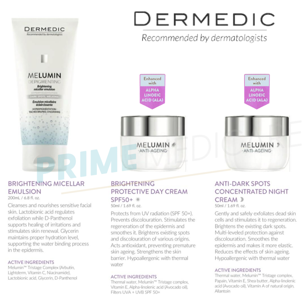 (New) Dermedic Melumin - Cleanser 200ml / Day Cream 50ml / Night Cream ...