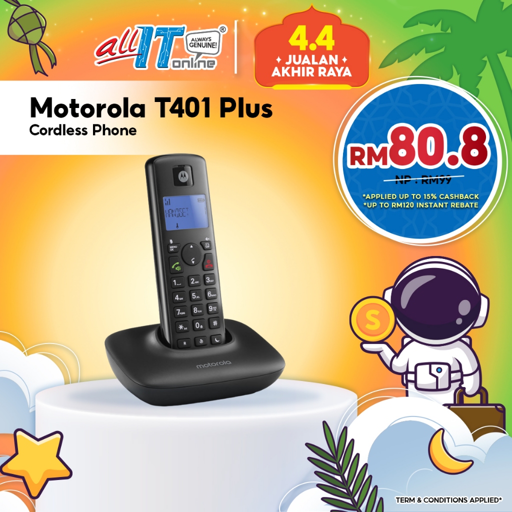 Motorola Cordless T401 Plus Single Home Phone/ Office Phone/ Dect Phone ...