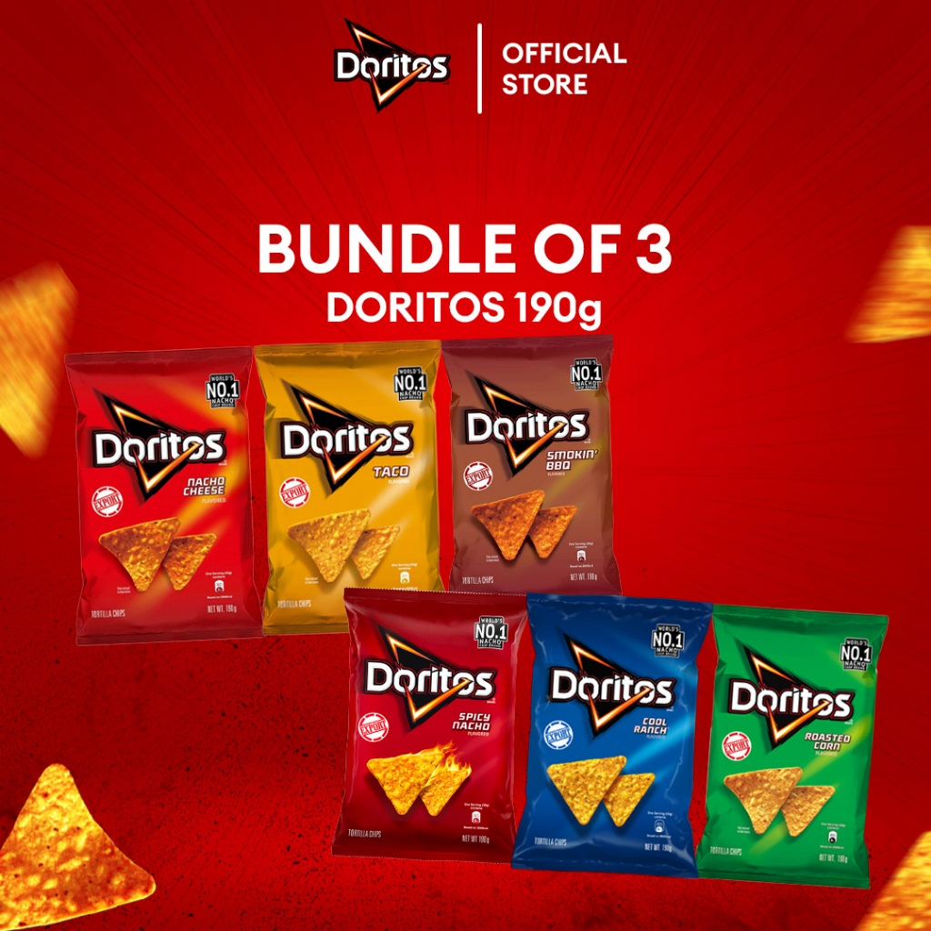 [Bundle of 3] Doritos Tortilla Chips Taco/ Smokin BBQ/ Nacho Cheese ...