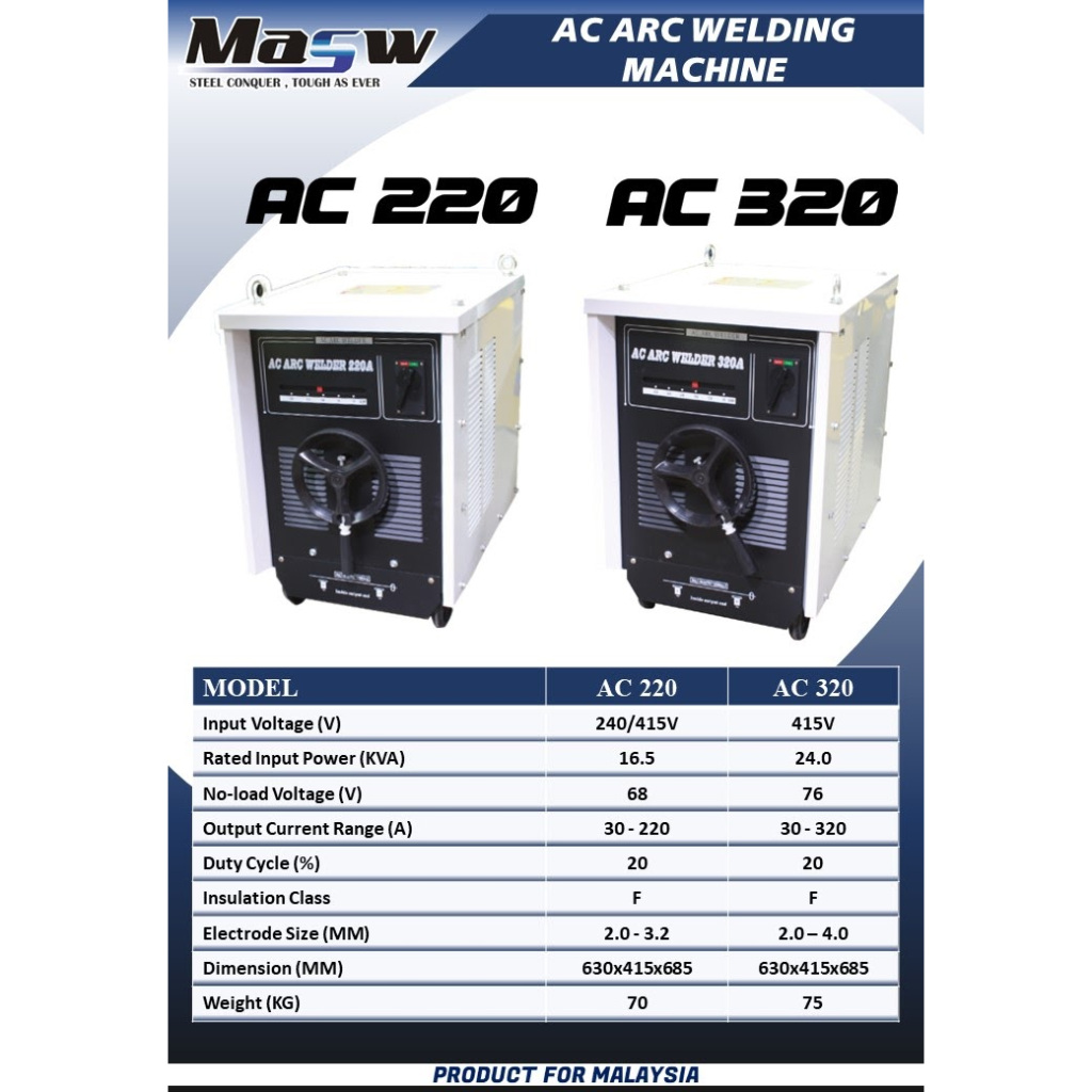 MASW AC220 ARC WELDING MACHINE 220AMP 3.2MM 16.5KVA | Shopee Malaysia