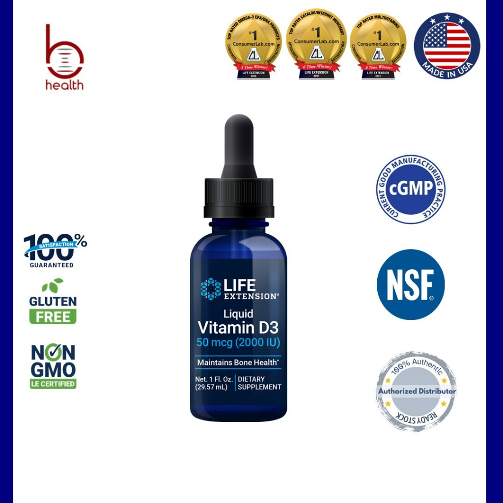 [Life Extension] Liquid Vitamin D3, EXP: 02/27, 50 mcg (2000 IU), 29.57 ...