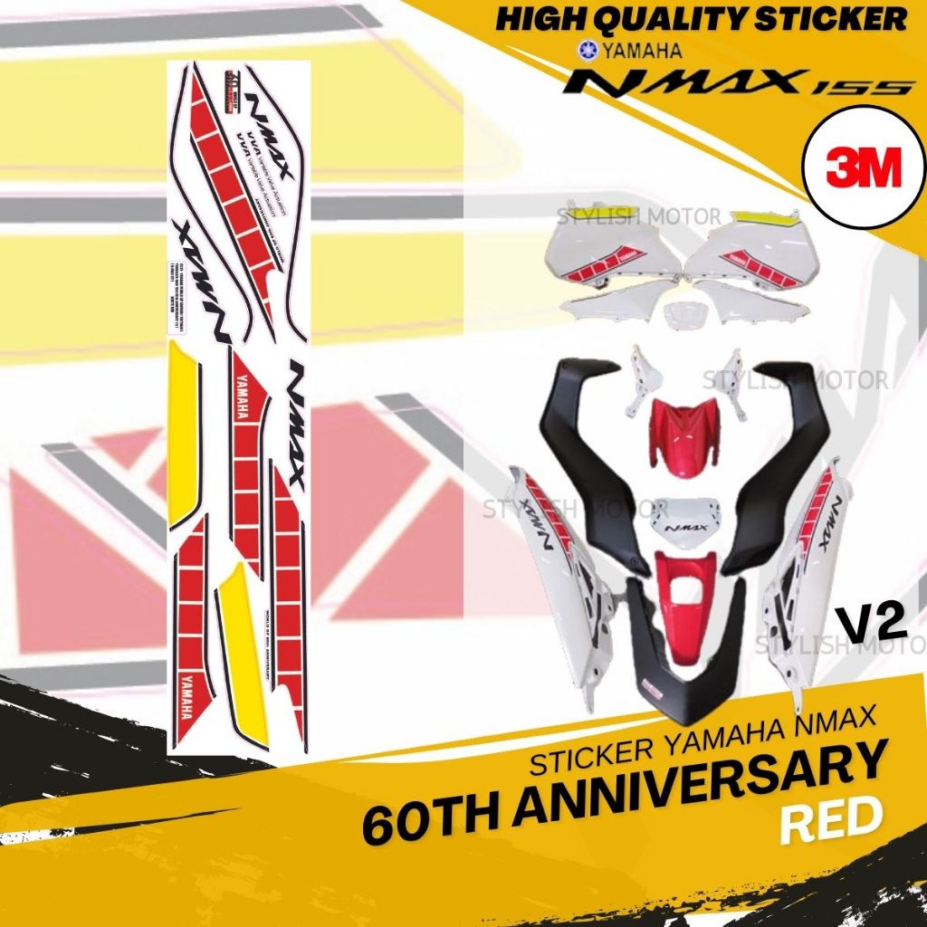 Stripe Yamaha Nmax 155 V1 V2 [ 3M Sticker ] 60th Anniversary WhiteRed ...