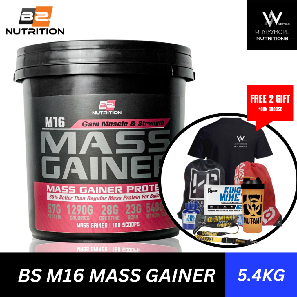 BS Nutrition M16 Mass Gainer Protein 5.4kg (Free 2 Gift) - Weight & Mass Gain, Muscle Building ...