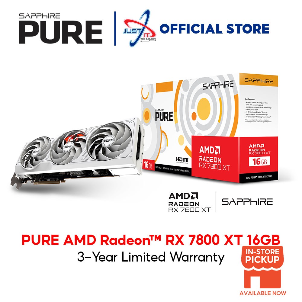 SAPPHIRE PURE AMD Radeon RX 7800 XT GAMING 16GB GDDR6 GRAPHICS CARD ...