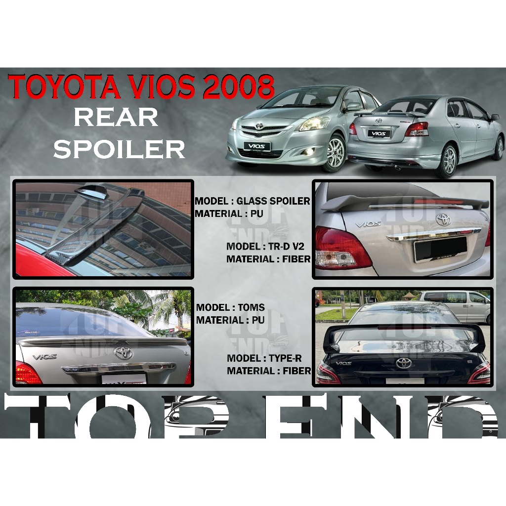 TOYOTA VIOS NPC93 2008-2012 REAR SPOILER TOMS TRD V2 V3 TRD TYPE-R ...