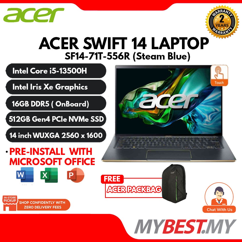 Acer Laptop Swift SF14-71T-556R 14'' WUXGA Touch Steam Blue ( i5-13500H ...