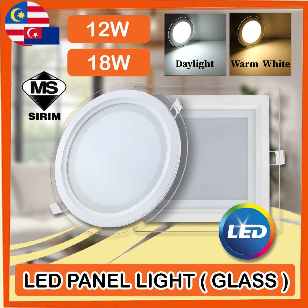 (SIRIM) LED Panel Glass Downlight Recessed 12W / 18W (Round / Square) LED Panel Light Recessed ...