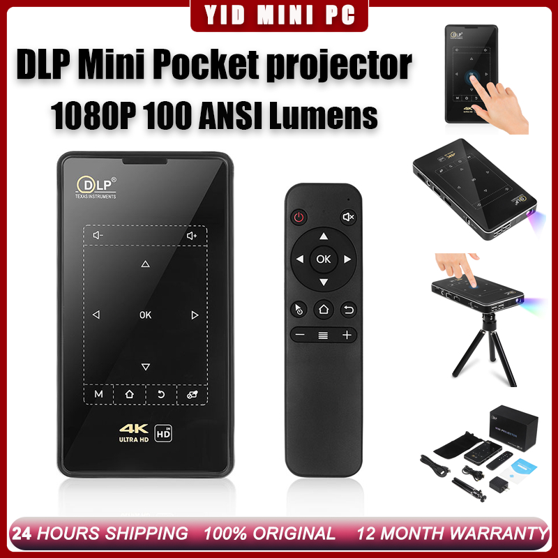 DLP Mini Pocket projector 4K 100 ANSI Lumens 1080P LED DDR4 2G+16G EMMC ...